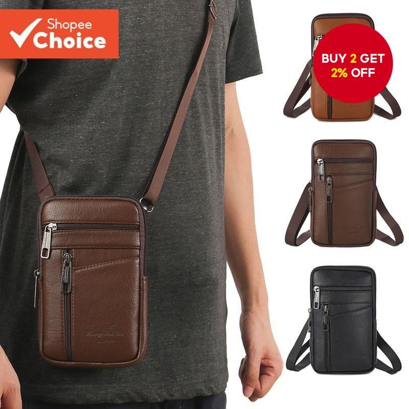 Men's Portable MINI Leather Shoulder Bag Crossbody Phone Bag Purse ...