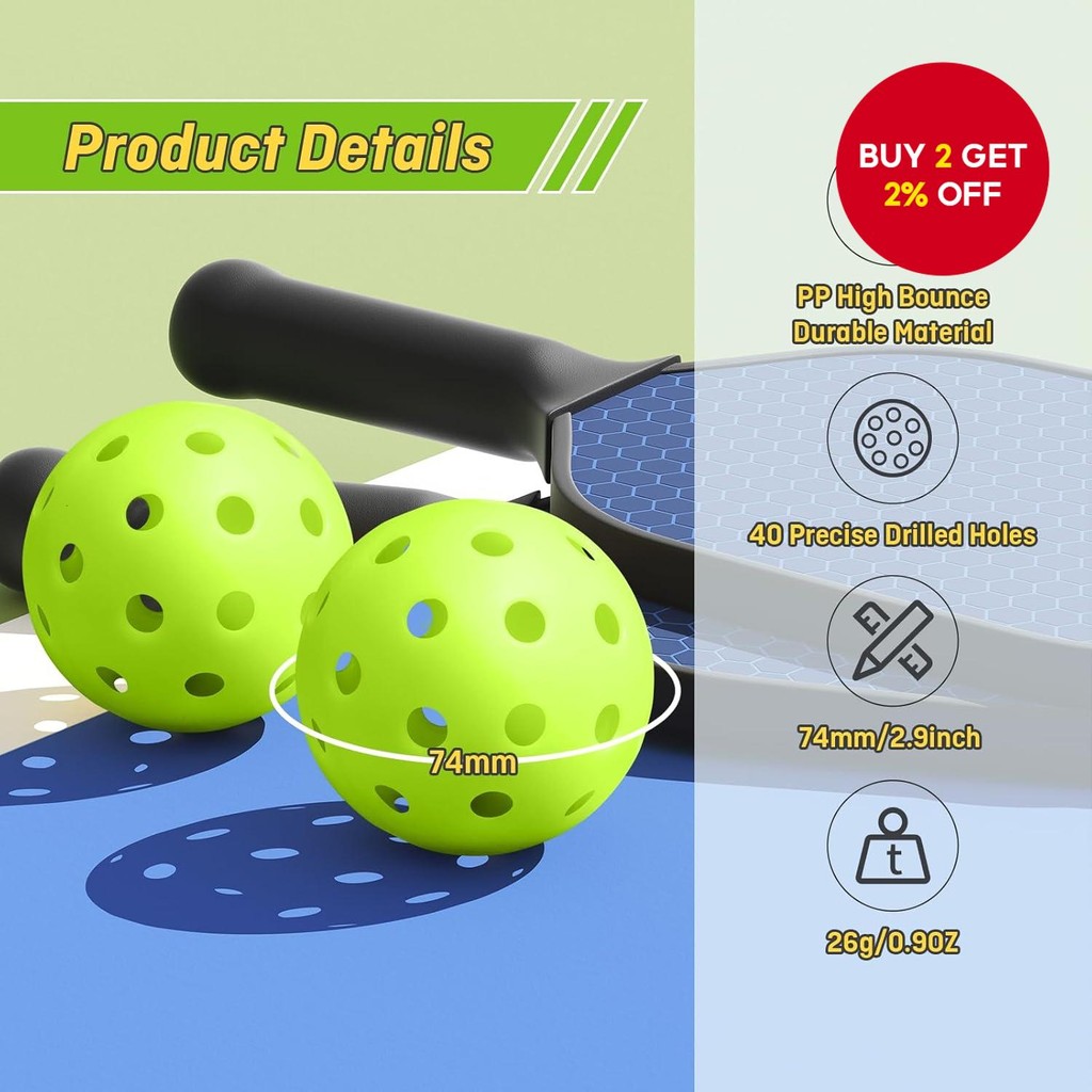 TPE High Elasticity Competition Pickleball Set with 40 Holes - 26 Holes ...