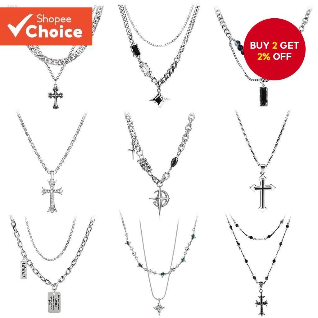 Y2k Hip Hop Multi-layer Silver Necklace Unisex | Shopee Philippines