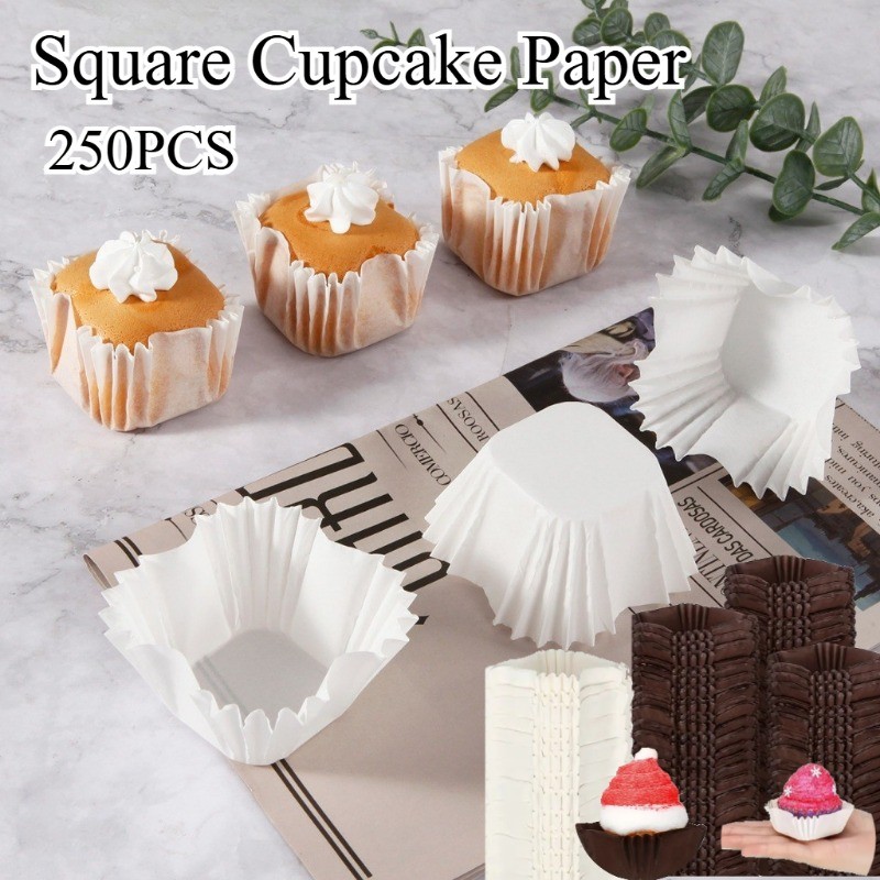 Square Cupcake Paper Solid Color Oilproof Disposable Cupcakes Cup Cake ...