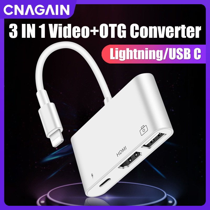 CNAGAIN 3 in 1 USB C HDMI + USB OTG + Fast Charge Converter ...