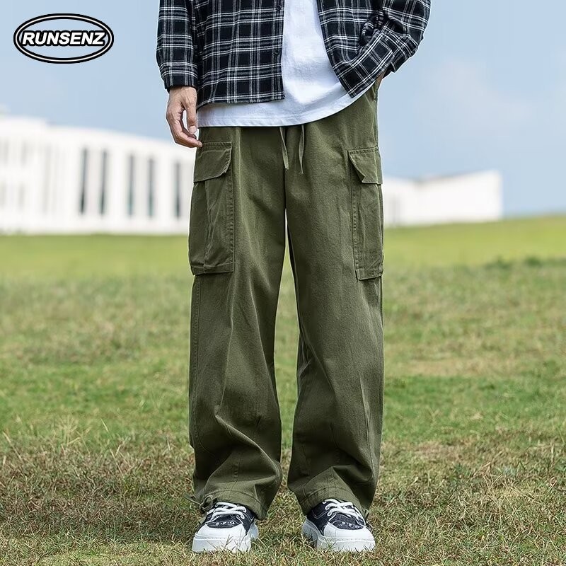 M-8XL American High-end Cargo Pants Men Simple Casual Loose Straight ...