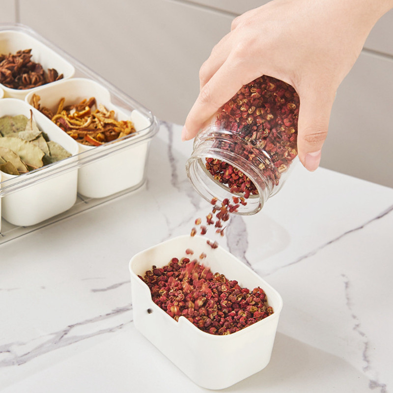 4/8 Compartment Divided Spice Box Sugar Salt Container Divided Veggie ...