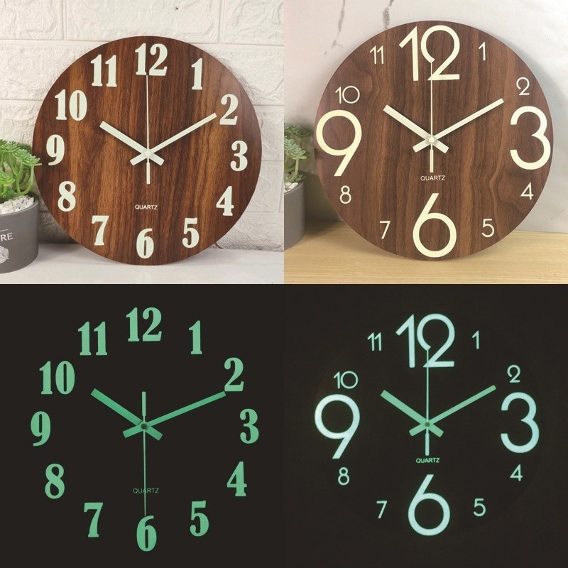 Luminous Wooden Wall Clock Noiseless Clock MDF (Medium Density ...