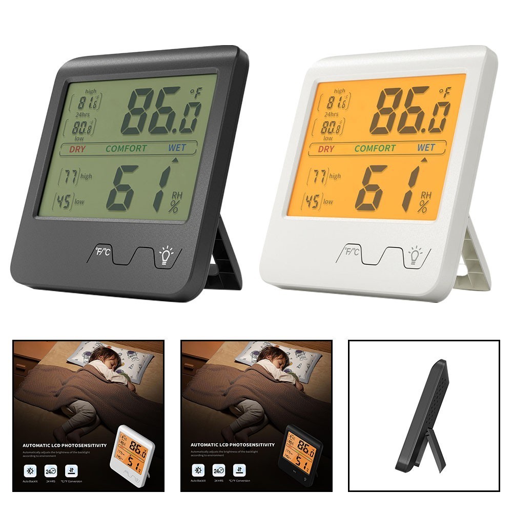 Digital Hygrometer 24-hour High And Low Records 4" Backlit Large LCD ...