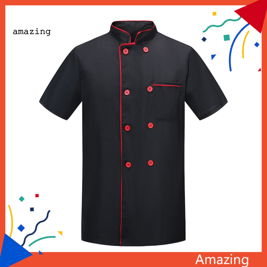 [AM] Stand-up Collar Chef Top Canteen Waiter Top Summer Chef Uniform ...