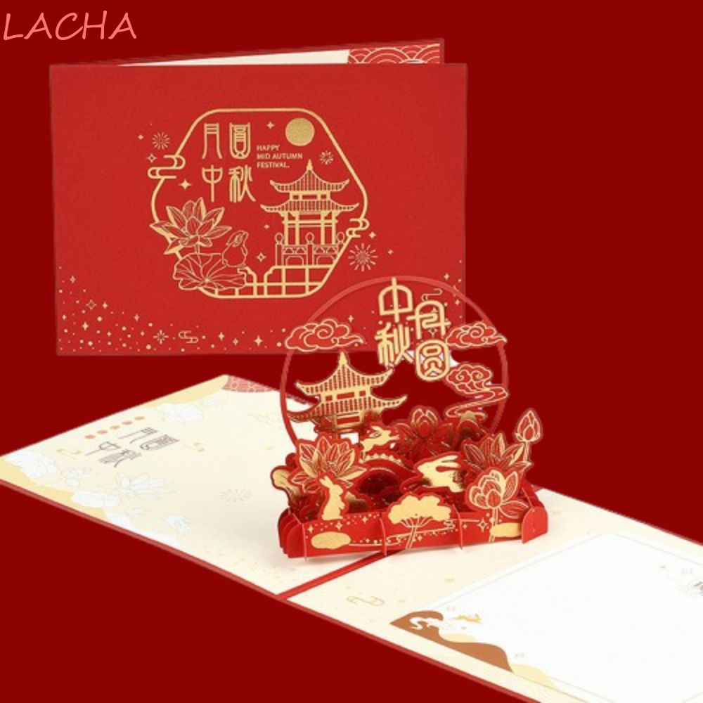 LACHAPELLE Pop Up Mid-Autumn Moon Cards, 3D Red Holiday Greeting Card ...