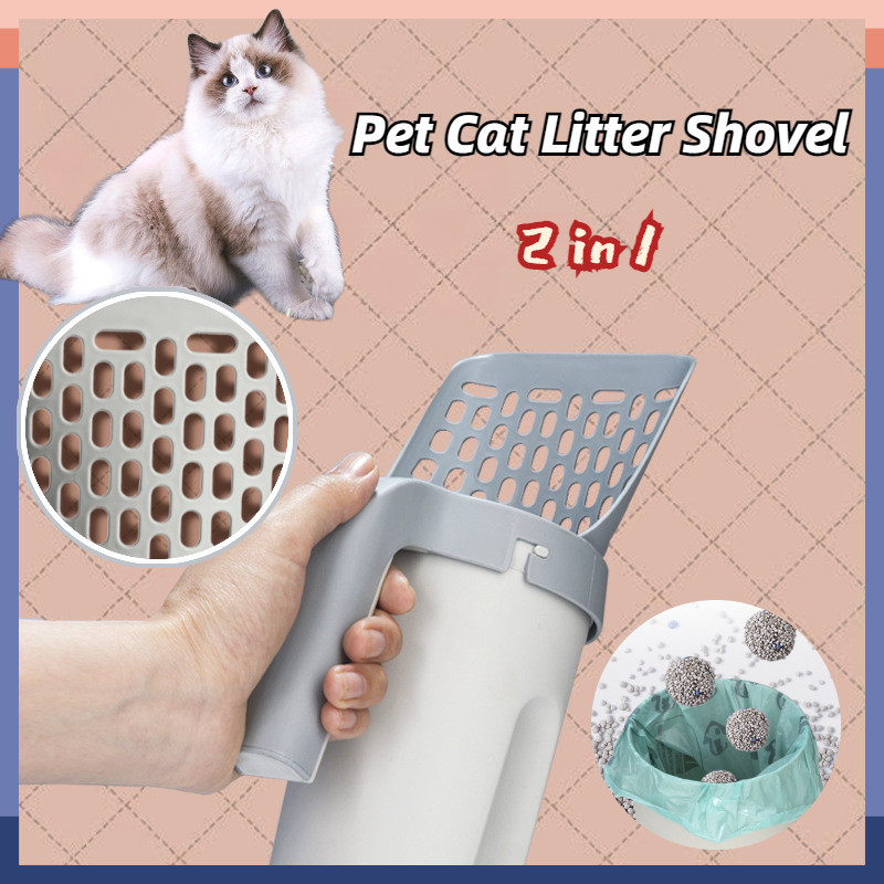 Pet Cat Litter Shovel Removable Poop Bag 2 in 1 Grid Cat Poop Removal ...