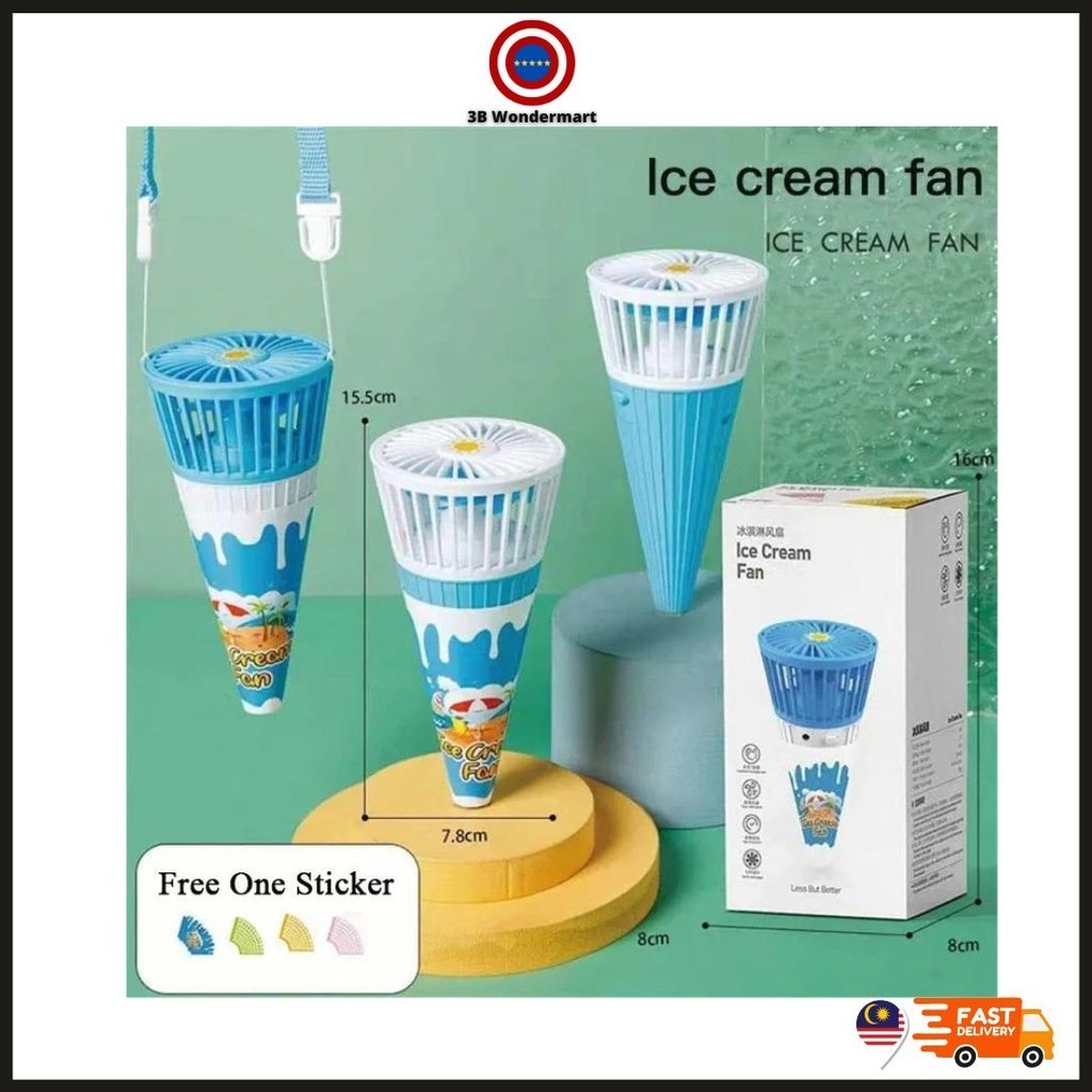 Ice Cream Fan Mini Electric Fan Ice Cream Hanging Neck Rechargeable Fan ...