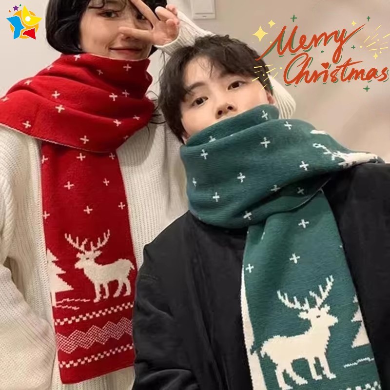 Christmas Themed Deer Elk Snowflake Printed Scarf Women Men Couple ...