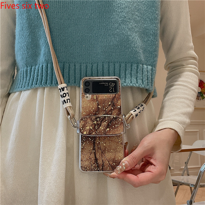 For Samsung ZFlip 5 Marble Glitter Shell Phone Cases For Samsung Galaxy ...