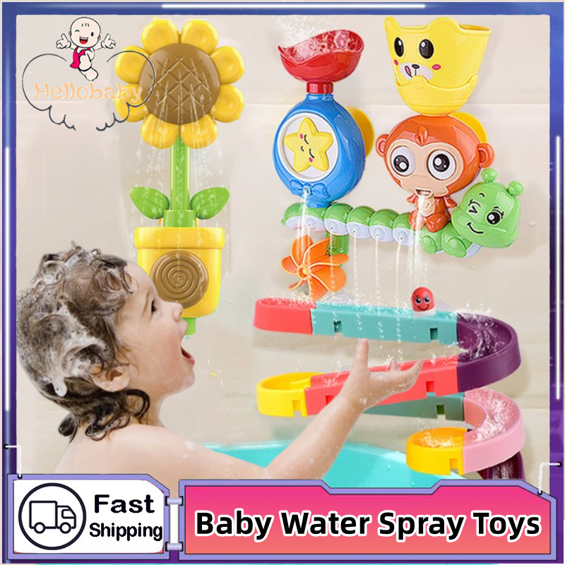 Baby Bath Toys Rotating Water Wheel Track Baby Water Spray Children ...