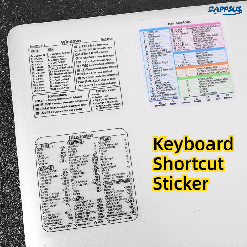Creative Self-Adhesive Reference Keyboard Shortcut Sticker/ Laptop ...