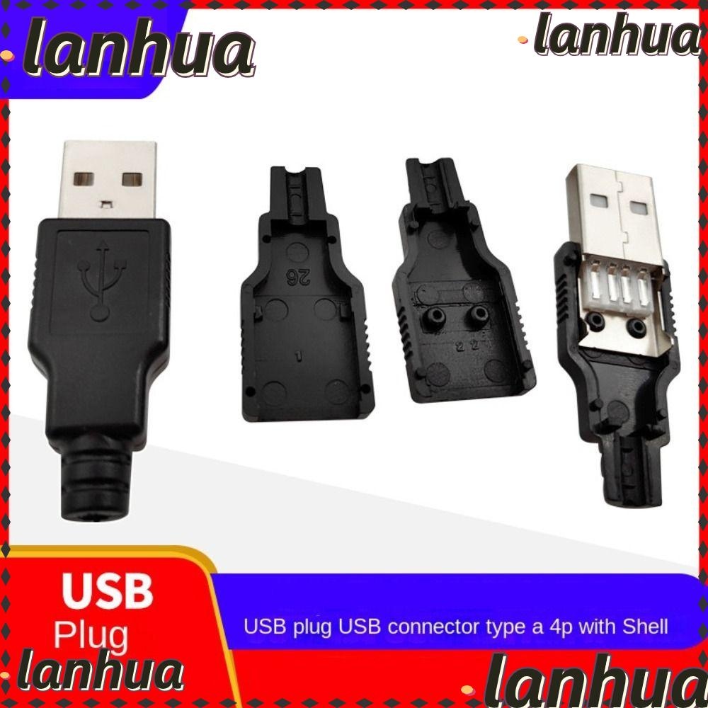 LANHUA Type A USB Plug, Type A With Male USB Socket, Black DIY ...