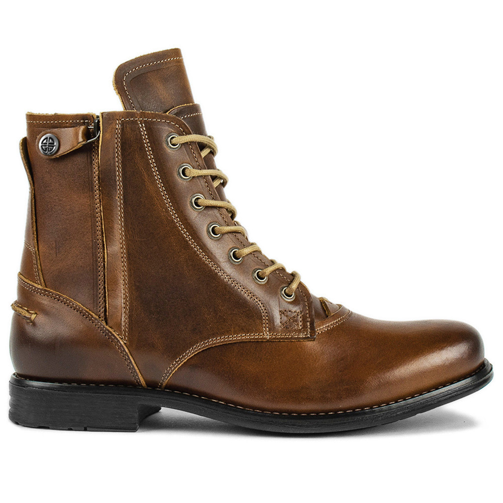 Wipe Caramel Color Motorcycle Boots Men's Business Shirt LASE-up Boots ...