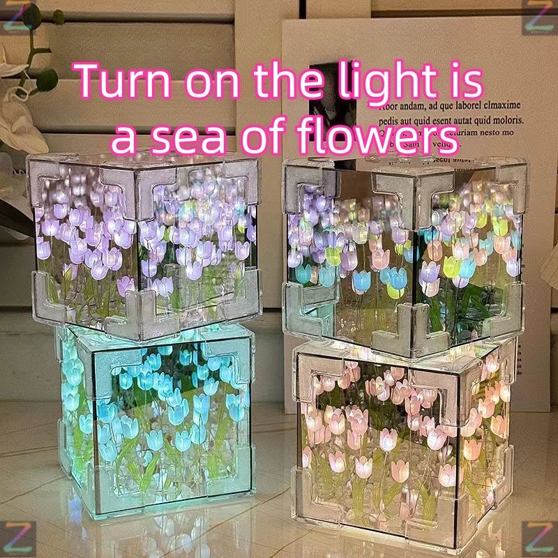 Tulip Flower Sea LED Night Light Mirror Cubic Holiday Gift Tulip Light ...