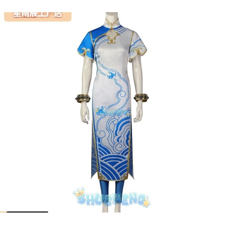 Chun Li Cosplay Costume Game Street Fighter 6 Role Play Blue Dress ...