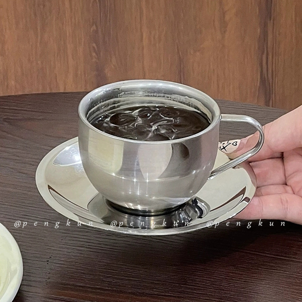 Niche ins Style Stainless Steel Coffee Cup Saucer Set Ice American ...
