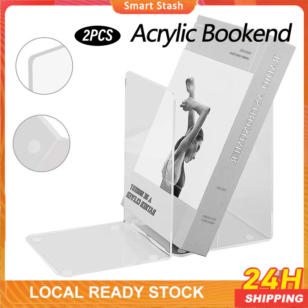 2Pcs Acrylic Bookends L-shaped Clear Bookends Transparent Book Stand ...