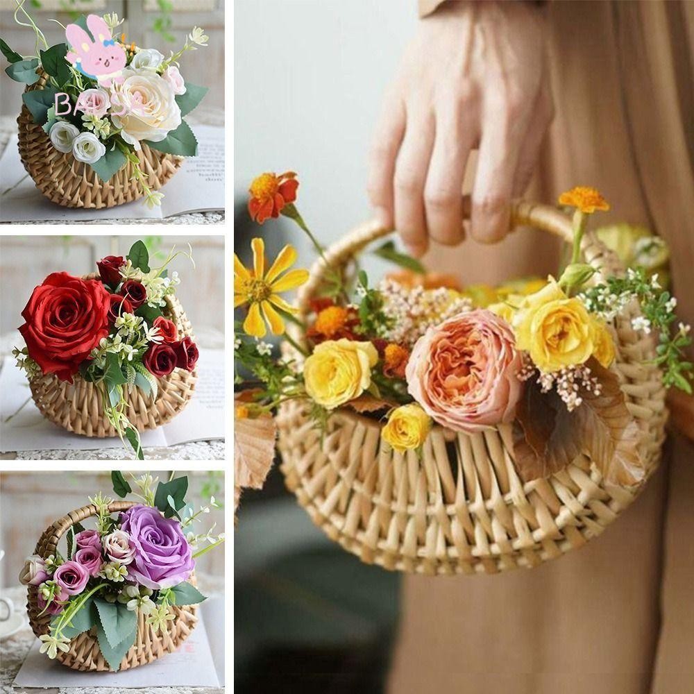 BALSA Flower Arrangement Basket, Yellow Willow Rattan Flower Girl ...