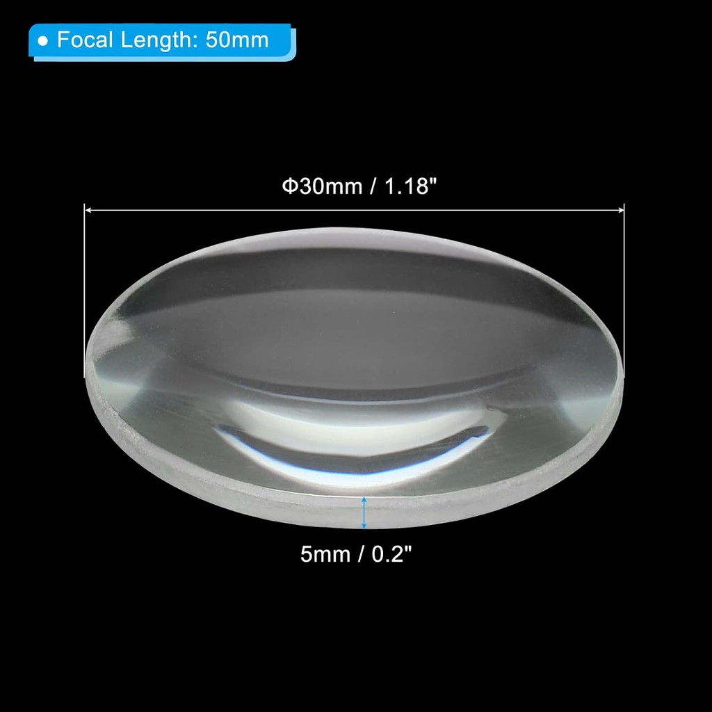 PATIKIL 2" (50mm) Focal Length Double Convex Lens, 30mm Diameter 5mm ...