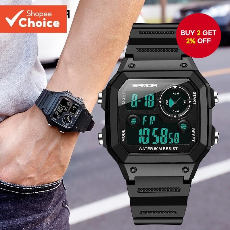 SANDA square swimming waterproof alarm clock luminous watch Korean ...
