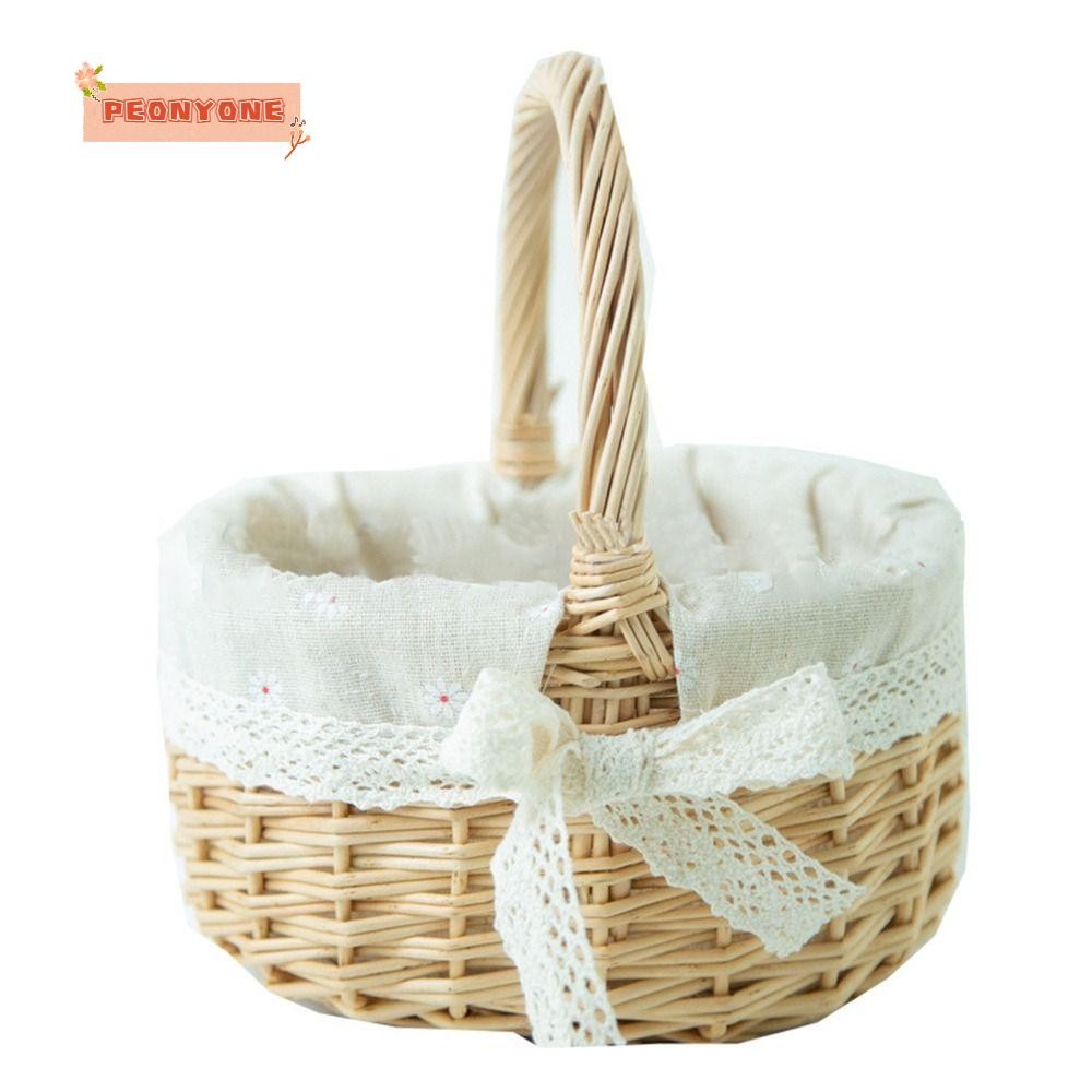 PEONYR Woven Basket, Willow Rattan Picnic Container Flower Girl Baskets ...