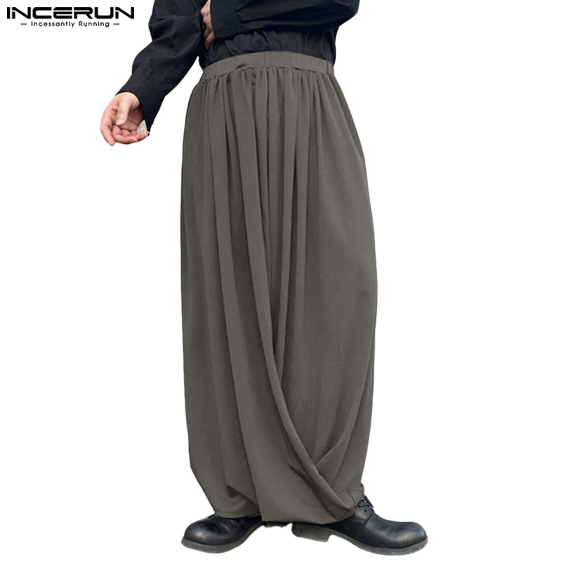 INCERUN Men's Wide Leg Deconstructed Solid Color Pants | Shopee Philippines