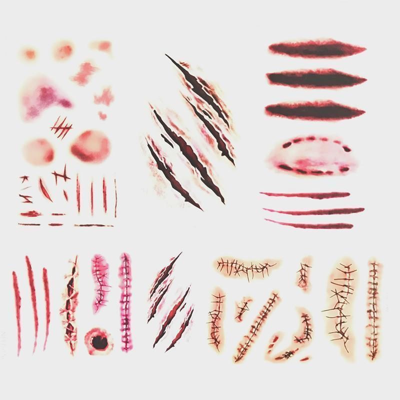 Temporary Tattoo Sticker Halloween Special Effects Makeup Fake Scars ...