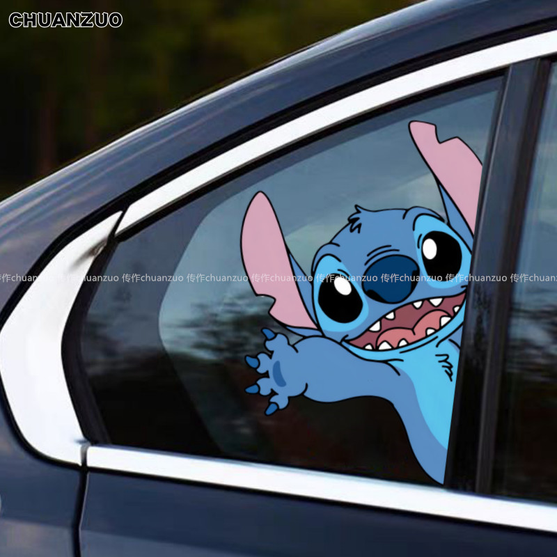 Stitch Waving Car Sticker Cartoon Creative Car Window Triangle Window ...