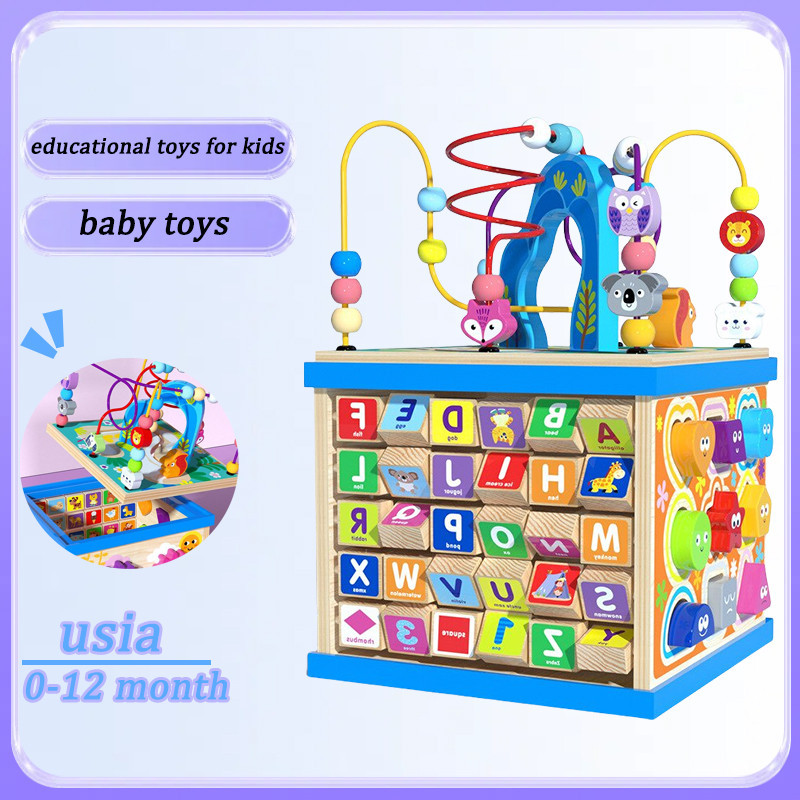 Montessori Educational Toys Wooden Math Around Bead Letters Recognition ...