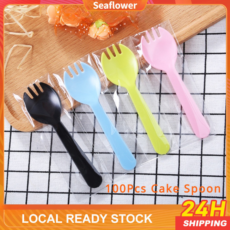 100PCS small spoon for dessert disposable serving spoon and fork ...