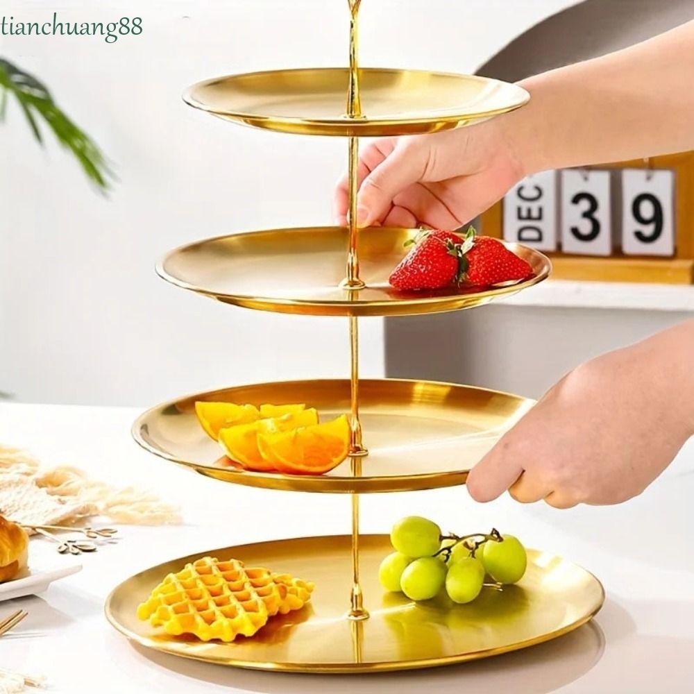 TIANCHUANG Stainless Steel Fruit Stand, Stainless steel 2/3 Layer Cake Dessert Tray, Easy to Use ...