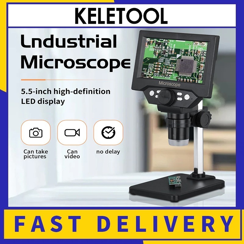 10MP Industrial Digital Microscope 8 LED Adjustable Light Electron ...