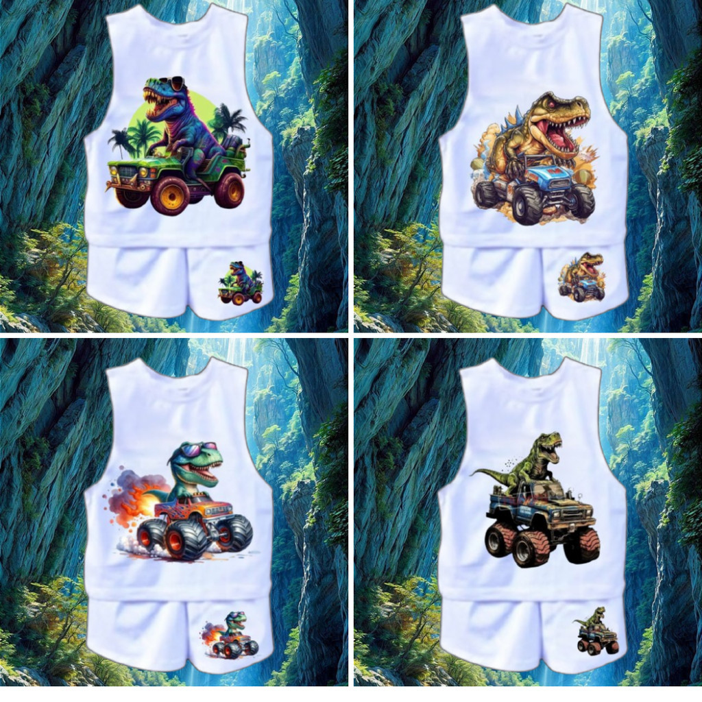 DINOSAURTRUCK CUTE Muscle tee Terno for kids muscle tee short prints ...