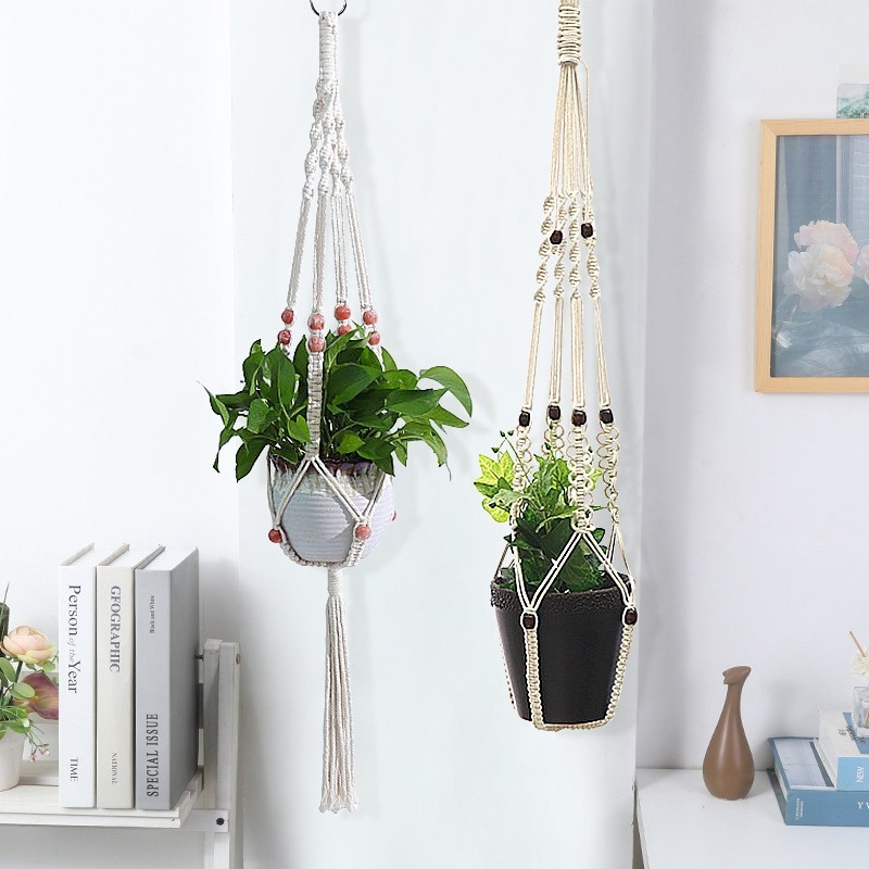 Hanging Flower Pot Cotton Rope Garden Green Plants Flower Pot Hanging ...