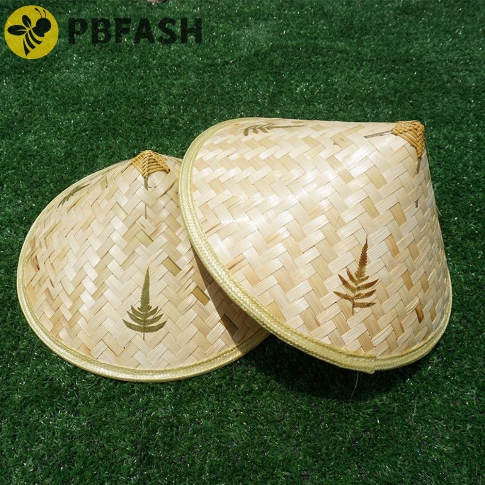 PBFASH Bamboo Rattan Hats Garden Hats Summer Hat Caps Elegant Leaf Cone ...
