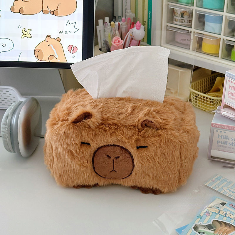 Cute Capybara Plush Draw Paper Box, Creative Plush Capybara Storage Box ...