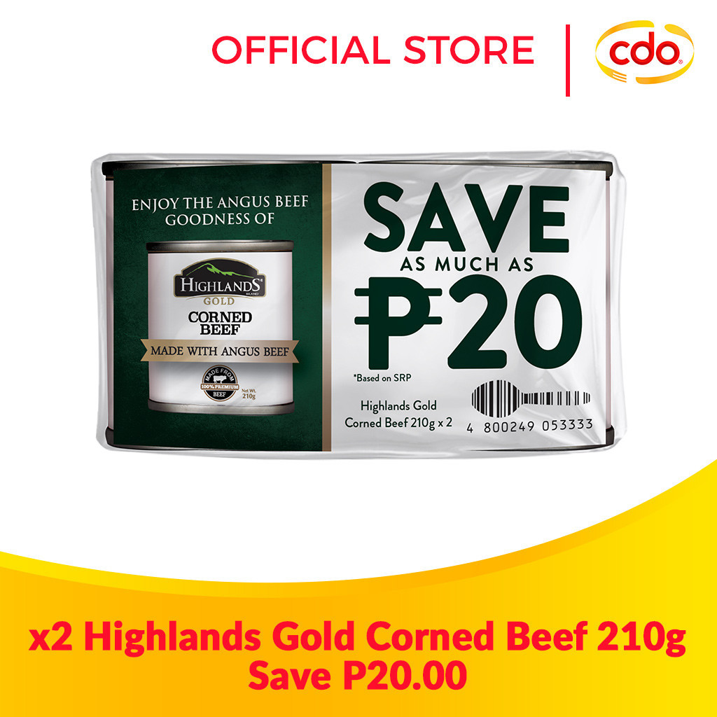 BUY 2 SAVE P20.00 HIGHLANDS GOLD Corned Beef 210g | Shopee Philippines