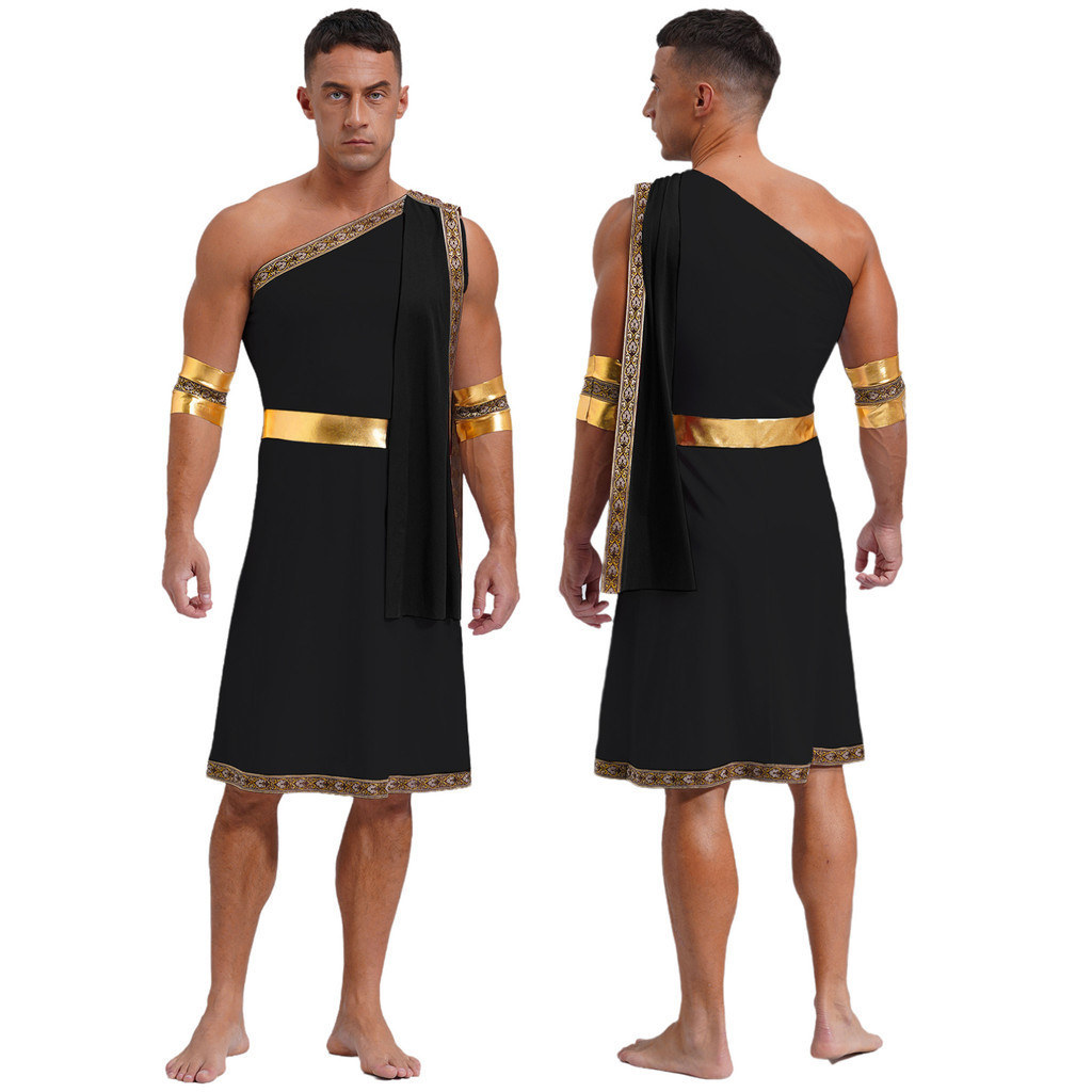 Moily Mens Ancient Greek Toga with Sleeves One Shoulder Embroidered ...