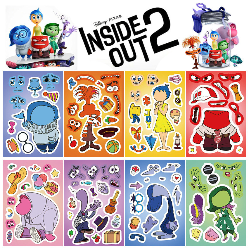 8 Pcs/set of 2024 Disney Cartoon Inside Out 2 Theme Puzzle Stickers ...
