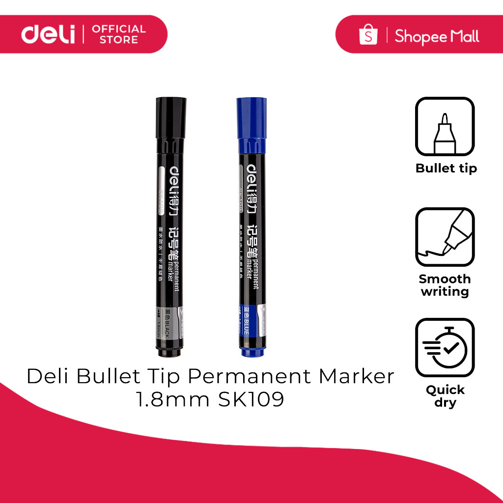 Deli SK109 Bullet Tip Permanent Marker 1.8mm | Shopee Philippines
