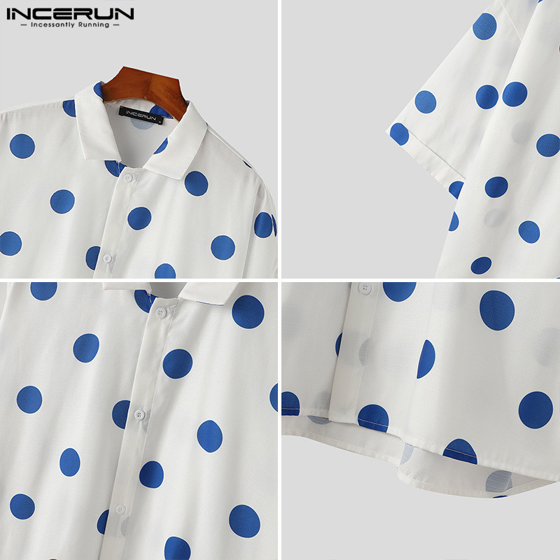 INCERUN Men Korean Fashion Polka Dot Short Sleeve Loose Design Shirts | Shopee Philippines