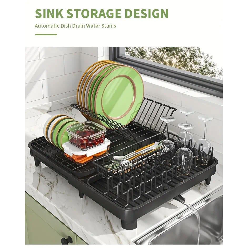 Black Dish Drainer Rack Organizer With cup dispenser holder Kitchen ...