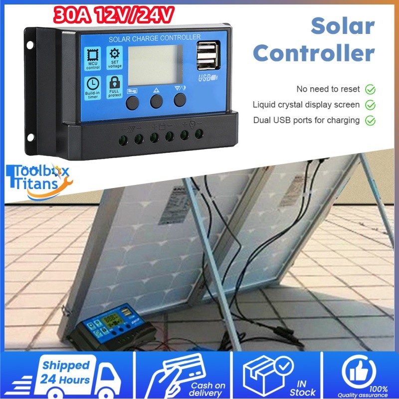 30A PWM 12/24V Solar Panel Regulator Charge Controller LCD Display ...