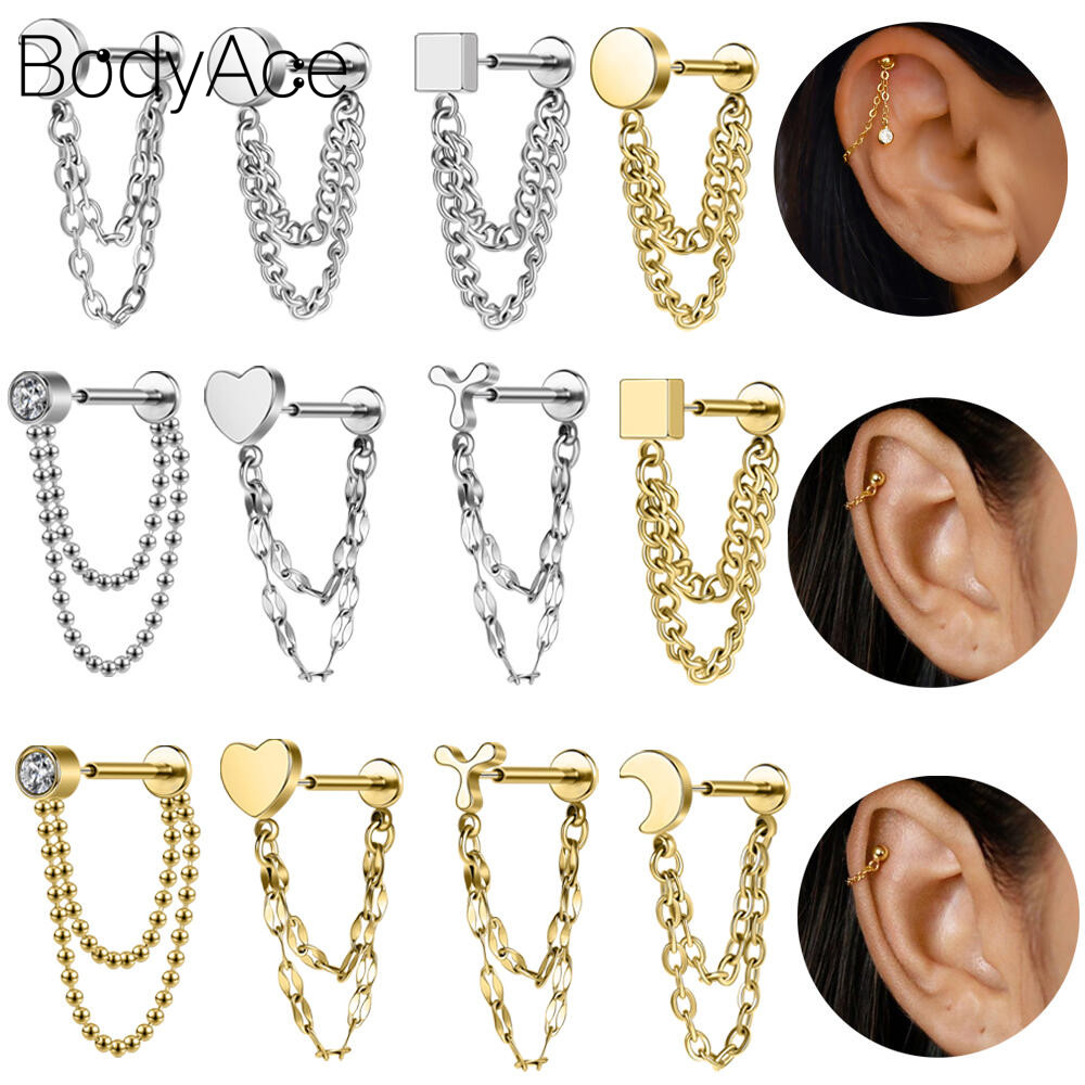 Bodyace 1 Pc Stianless Steel Earring 16G Ear Piercing Plug In Style ...