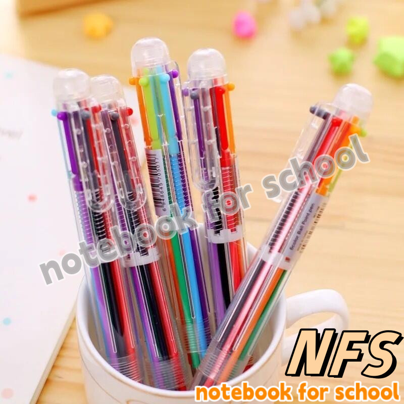 NFS Cute multi-color ballpoint pen transparent rod multi-function press color oil pen 6 color ...