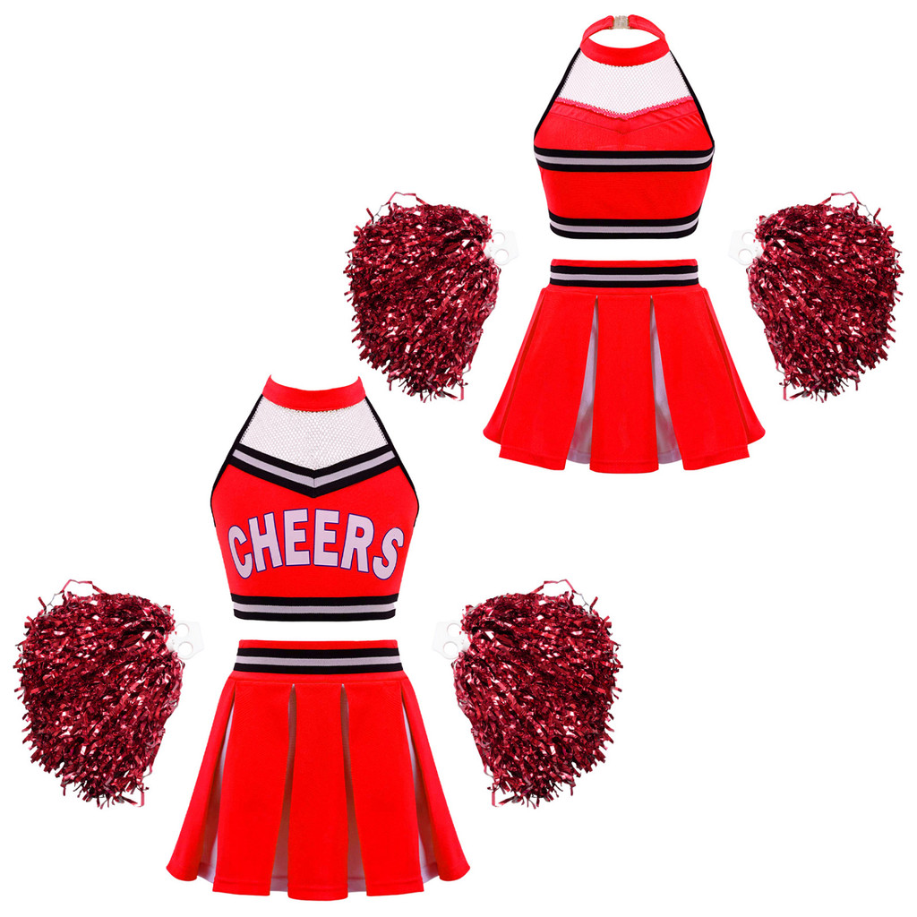 Yartina Girls Cheerleader Costume Pleated Skirt Set Cheerleading ...