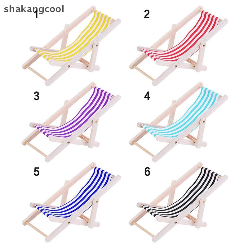 SCPH 1:12 Mini Foldable Wood Beach Chair Recliner Sunbathing Chair ...