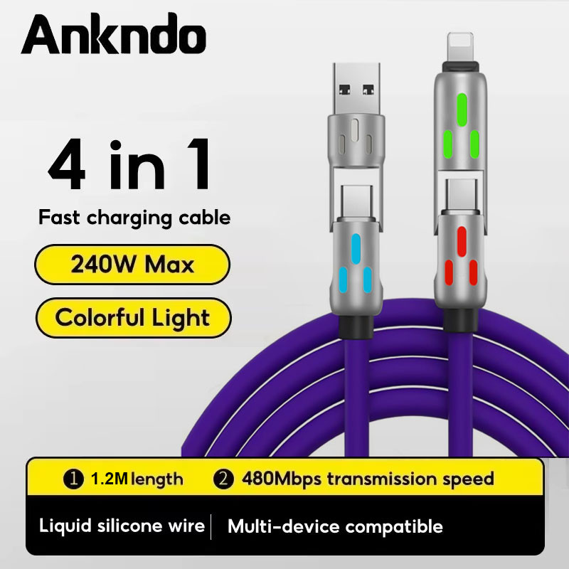 Ankndo USB-C 4 in 1 240w Fast Charging Cable for iPhon Andriod Usb Type ...